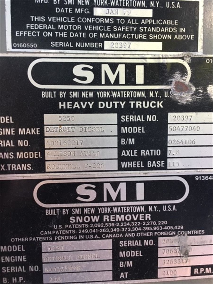 1979 SMI Sicard Model #5250 Snow Blower Online Government Auctions of ...